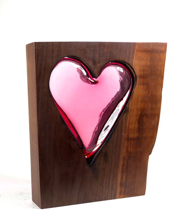 Live Edge "Walnut Wood" and Handblown Ruby Glass - Scott Slagerman Glass